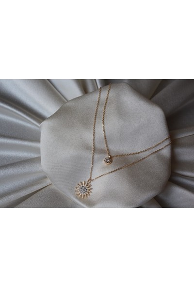 Wow Aksesuar Kadın Güneş ve Kristal Uçlu Sarı Kolye