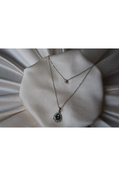 Wow Aksesuar Kadın Zümrüt Zirkon Taş Gri Kolye