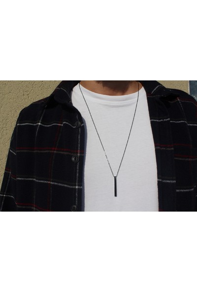 Wow Aksesuar Erkek Dikdörtgen Bar Siyah Renkli Kolye
