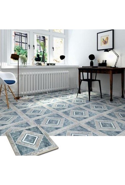 Renkli Duvarlar NWYP06 Mavi Karo Yapışkanlı Pvc Yer Döşeme Parkesi