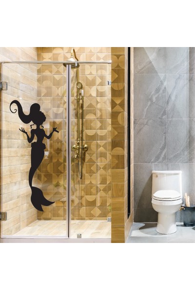 Dijitalya Deniz Kızı Duşa Kabin Sticker Siyah