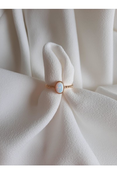 Misshing Kadın Beyaz Opal Taş Ayarlanabilir Yüzük
