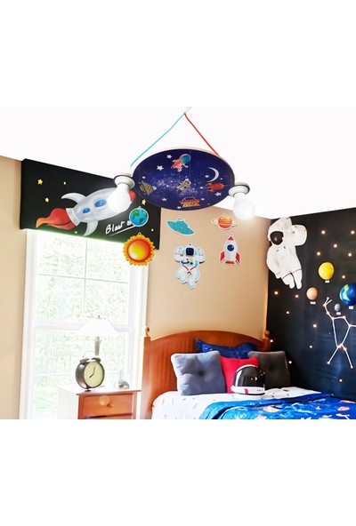 Arya Ahşap Uzay Temalı Çocuk Odası Aydınlatma