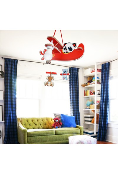 Arya Ahşap Panda Uçak Çocuk Odası Aydınlatma