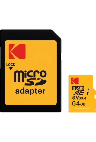 Kodak Ultra Performans 64GB microSDXC-I UHS-I U3 Micro SD Kart + SD Adaptör Kodak Ultra Performans 64GB microSDXC-I UHS-I U3 Micro SD Kart + SD Adaptör