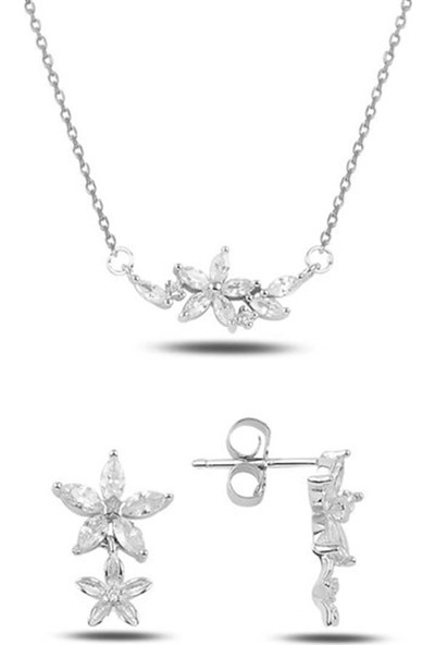 In Dubai Silver Zirkon Taşlı Çan Çiçeği Gümüş Set DBSK2538