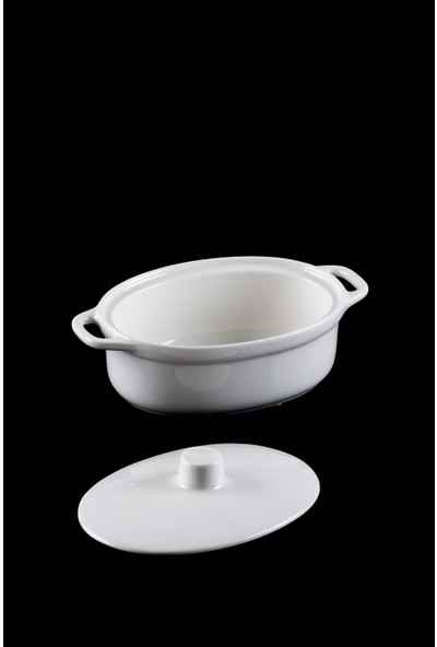 Bianco Perla Porselen Kapaklı Oval Fırın Kabı - 26 cm Bianco Perla Porselen Kapaklı Oval Fırın Kabı - 26 cm