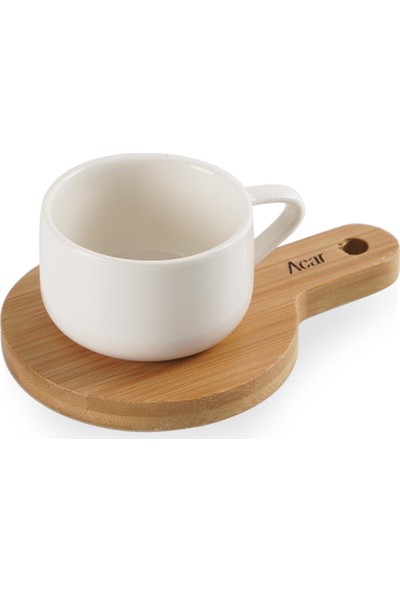 Acar Bambu Tabaklı 6'lı Porselen Yuvarlak Fincan Takımı