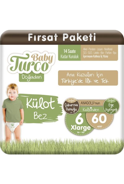 Baby Turco Doğadan Külot Bez 6 Numara Xlarge 60'lı Baby Turco Doğadan Külot Bez 6 Numara Xlarge 60'lı