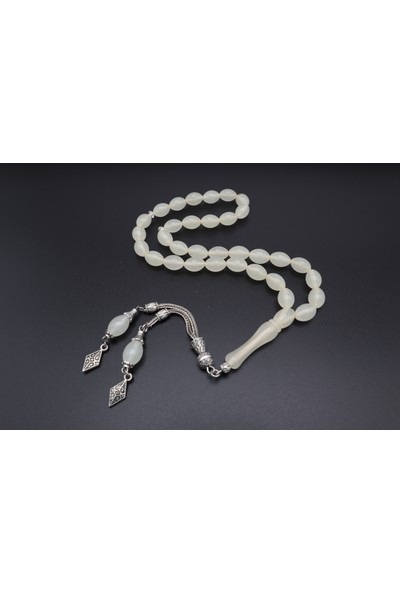 Tem A.Ş Beyaz Kedi Gözü Toz Kehribar Tesbih