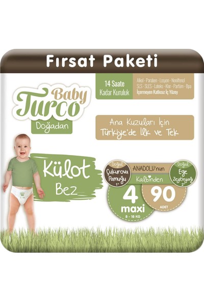 Baby Turco Doğadan Külot Bez 4 Numara Maxi 90'lı Baby Turco Doğadan Külot Bez 4 Numara Maxi 90'lı