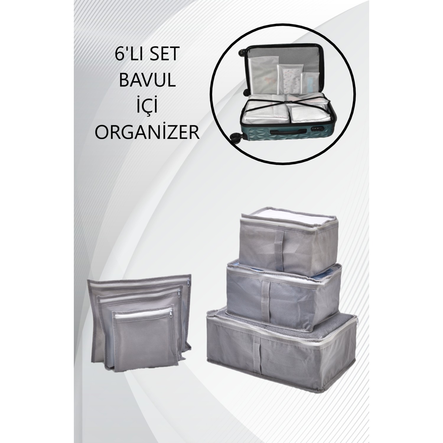 Fine Clean Gri 6' Lı Set Bavul Organizer Valiz Düzenleyici Fiyatı