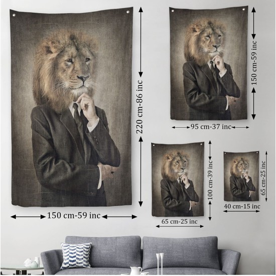 Dekoratifhane Aslan Kafalı Insan Duvar Örtüsü - HALISI-4993 Fiyatı