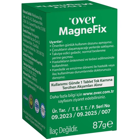 Over Magnefix 60 Tablet Magnezyum, L-Treonat, Bisglisinat, Fiyatı