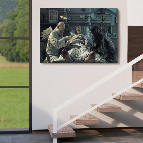 Lila Fil Azrail ve Melek Kumar Oynuyor Kanvas Duvar Tablosu, Fiyatı