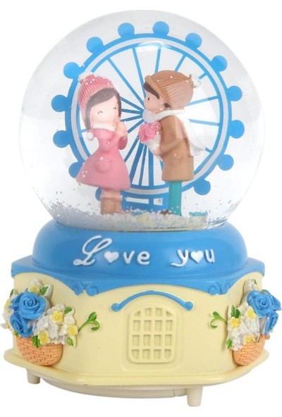 Hediyekanalı Lunaparktaki Aşıklar Mavi Su Küresi Otomatik Kar Püskürten Büyük Boy Kar Küresi