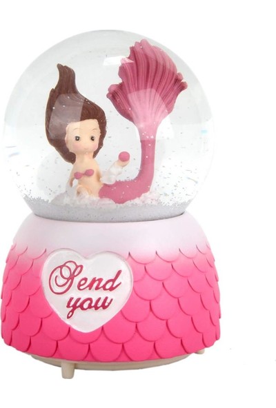 Hediyekanalı Pembe Deniz Kızı Su Küresi Büyük Boy Kar Püskürten Motorlu Kar Küresi