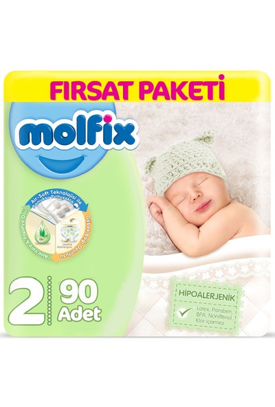 Molfix Bebek Bezi 2 Beden Yenidoğan 3-6 kg 90LI Molfix Bebek Bezi 2 Beden Yenidoğan 3-6 kg 90LI