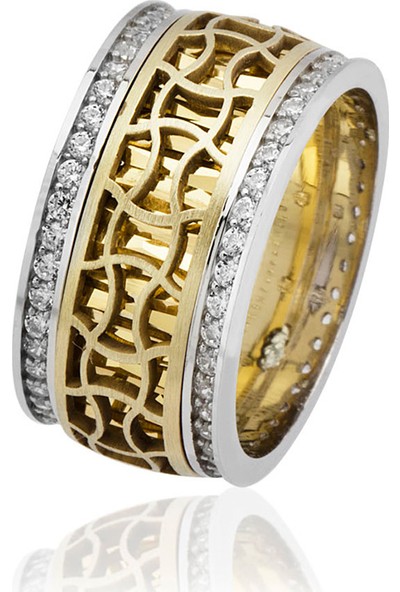 Tesbihname Özel Tasarım Motif İşlemeli Zirkon Taş İşlemeli 925 Ayar Gümüş Kadın Alyans