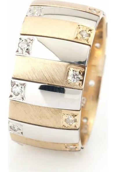 Tesbihname Yatay Blok Tasarım Zirkon Taşlı 925 Ayar Gümüş Kadın Alyans