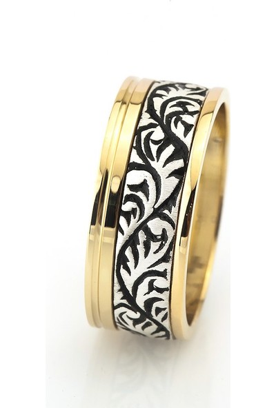 Tesbihname Sarmaşık Desen İşlemeli Sarı 925 Ayar Gümüş Erkek Alyans