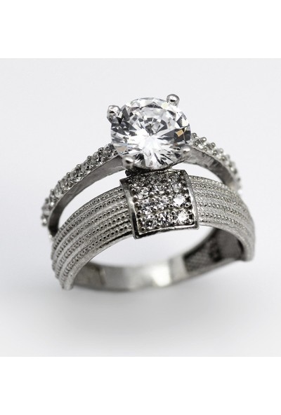 Tesbihname 925 Ayar Gümüş 2 Sıra Zirkon Taşlı Kare Tasarım Yarım Tur Tektaş Yüzük Tesbihname 925 Ayar Gümüş 2 Sıra Zirkon Taşlı Kare Tasarım Yarım Tur Tektaş Yüzük