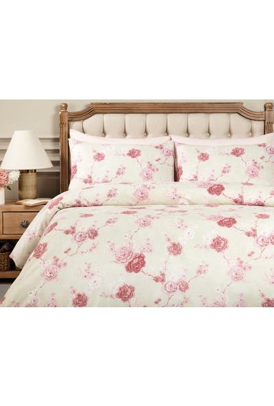 Madame Coco Sacura Çift Kişilik Ranforce Baskılı Nevresim Seti - Bordo