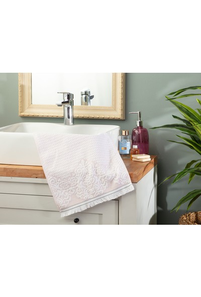 Madame Coco Gaufre Jakarlı El Havlusu - Pudra - 30x45 cm