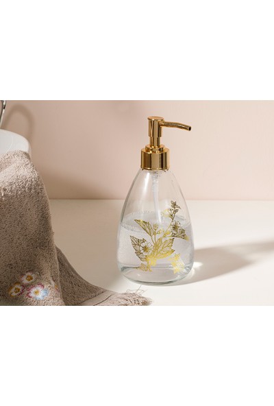English Home Flowery Cam Banyo Sıvı Sabunluk 8,7x17,5 cm Gold