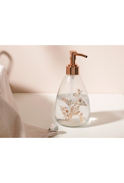 English Home Flowery Cam Banyo Sıvı Sabunluk 8,7x17,5 cm Rose Gold