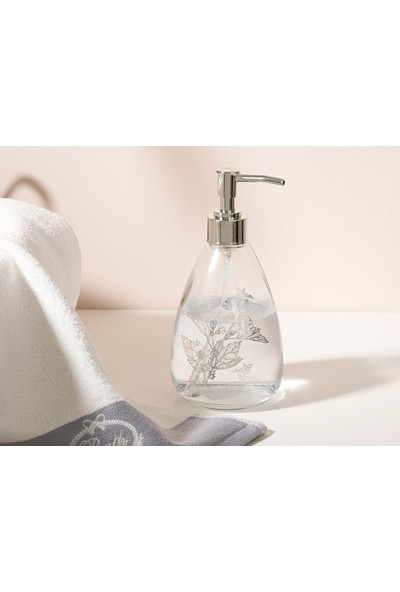 English Home Flowery Cam Banyo Sıvı Sabunluk 8,7x17,5 cm Gümüş