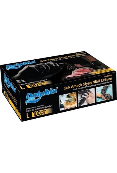 Dolphin Çok Amaçlı Siyah Nitril Eldiven 100'lü L Dolphin Çok Amaçlı Siyah Nitril Eldiven 100'lü L