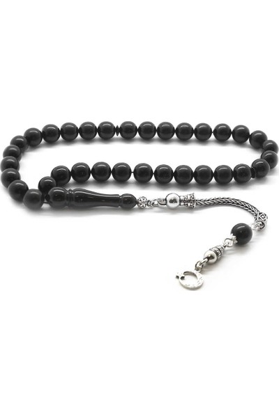 Tesbihname 925 Ayar Gümüş Püsküllü Küre Kesim Siyah Sıkma Kehribar Tesbih Tesbihname 925 Ayar Gümüş Püsküllü Küre Kesim Siyah Sıkma Kehribar Tesbih