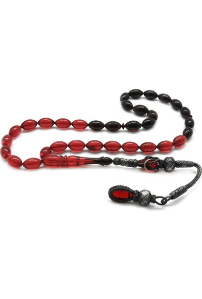 Tesbihname 1000 Ayar Gümüş Kazaz Püsküllü Arpa Kesim Süzme Kırmızı Ateş Kehribar Tesbih