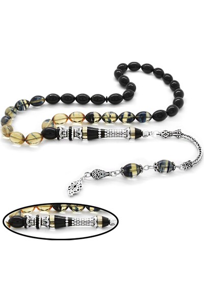 Tesbihname 925 Ayar Gümüş Püsküllü Gümüş Nakkaş İmameli Süzme Siyah Ateş Kehribar Tesbih Tesbihname 925 Ayar Gümüş Püsküllü Gümüş Nakkaş İmameli Süzme Siyah Ateş Kehribar Tesbih