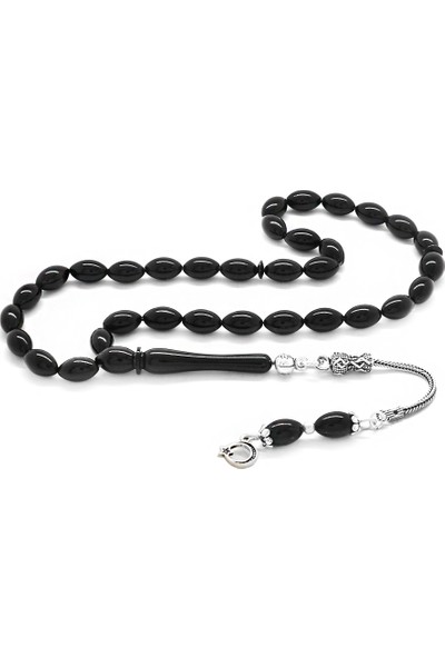 Tesbihname 925 Ayar Gümüş Püsküllü Bilek Boy Siyah Sıkma Kehribar Tesbih Tesbihname 925 Ayar Gümüş Püsküllü Bilek Boy Siyah Sıkma Kehribar Tesbih