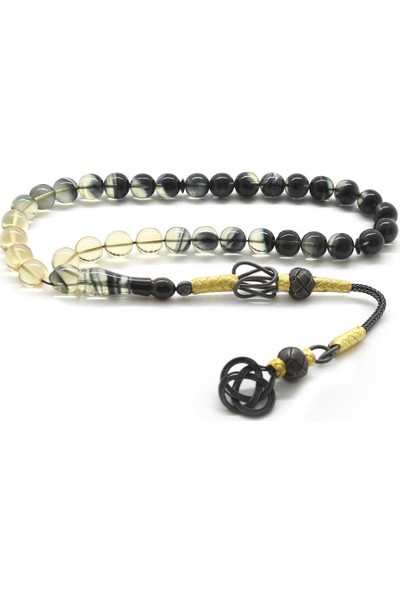 Tesbihname 1000 Ayar Gümüş Kazaz Püsküllü Küre Kesim Süzme Siyah Ateş Kehribar Tesbih