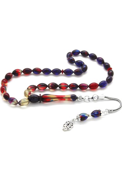 Tesbihname 925 Ayar Gümüş Püsküllü Bilek Boy Süzme Bonibon Ateş Kehribar Tesbih