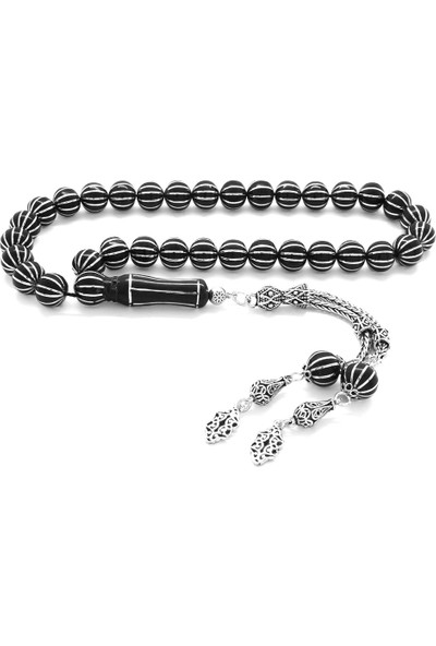 Tesbihname 925 Ayar Gümüş Püsküllü Gümüş 16′lı Karpuz Yarma Küre Kesim Erzurum Oltu Taşı Tesbih Tesbihname 925 Ayar Gümüş Püsküllü Gümüş 16′lı Karpuz Yarma Küre Kesim Erzurum Oltu Taşı Tesbih