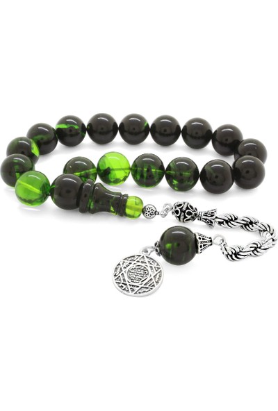 Tesbihname 925 Ayar Gümüş Halat Püsküllü Süzme Yeşil Ateş Kehribar Efe Tesbih