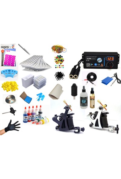 Xline XL-155 Çift Makinalı Dijital Adaptörülü Tattoo Dövme Makinası Seti Profesyonel