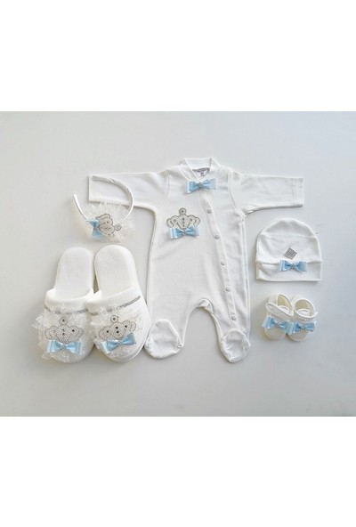 Ponpon Baby Anne Oğul Lohusa Tulumlu Terlik Seti Mavifiyonk