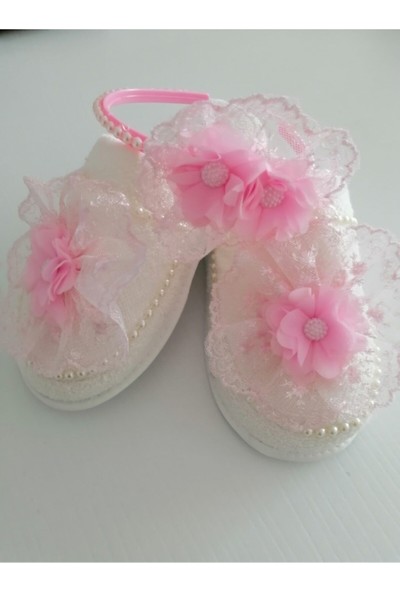 Azebu Azebu Pembe Düşler Lohusa Terlik ve Taç Takımı