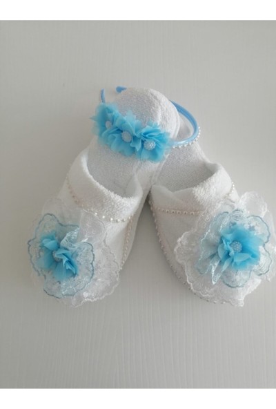 Azebu Azebu Mavi Düşler Lohusa Terlik ve Taç Takımı