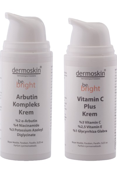 Dermoskin Leke Gideririci Be Bright Arbutin Kompleks Krem + Be Bright Vitamin C Plus Krem -2'li Dermoskin Leke Gideririci Be Bright Arbutin Kompleks Krem + Be Bright Vitamin C Plus Krem -2'li