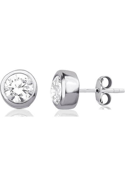 Lilarote Taşlı Küpe Beyaz Altın Büyük Boy