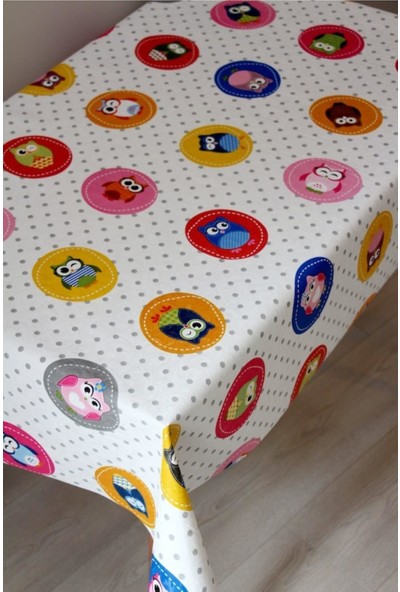 Dede Ev Tekstil Elyaf Astarlı Baykuş Desen Silinebilir Pvc Muşamba Masa Örtüsü 6103-001