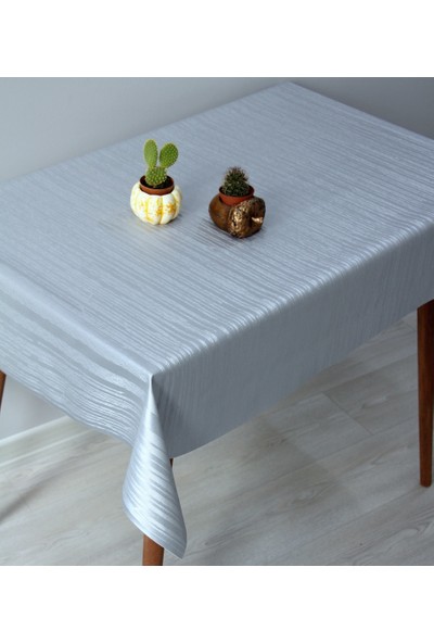 Dede Ev Tekstil Astarlı Silinebilir PVC Muşamba Masa Örtüsü Çizgili Gri - 78-B1