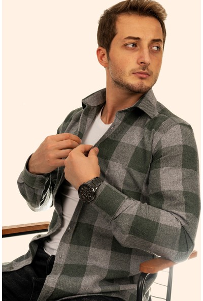 Etikmen Yeşil Gri Damalı Oduncu Slimfit Gömlek Etikmen Yeşil Gri Damalı Oduncu Slimfit Gömlek