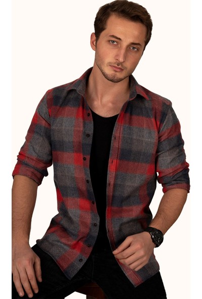 Etikmen Kırmızı Gri Damalı Oduncu Slimfit Gömlek Etikmen Kırmızı Gri Damalı Oduncu Slimfit Gömlek